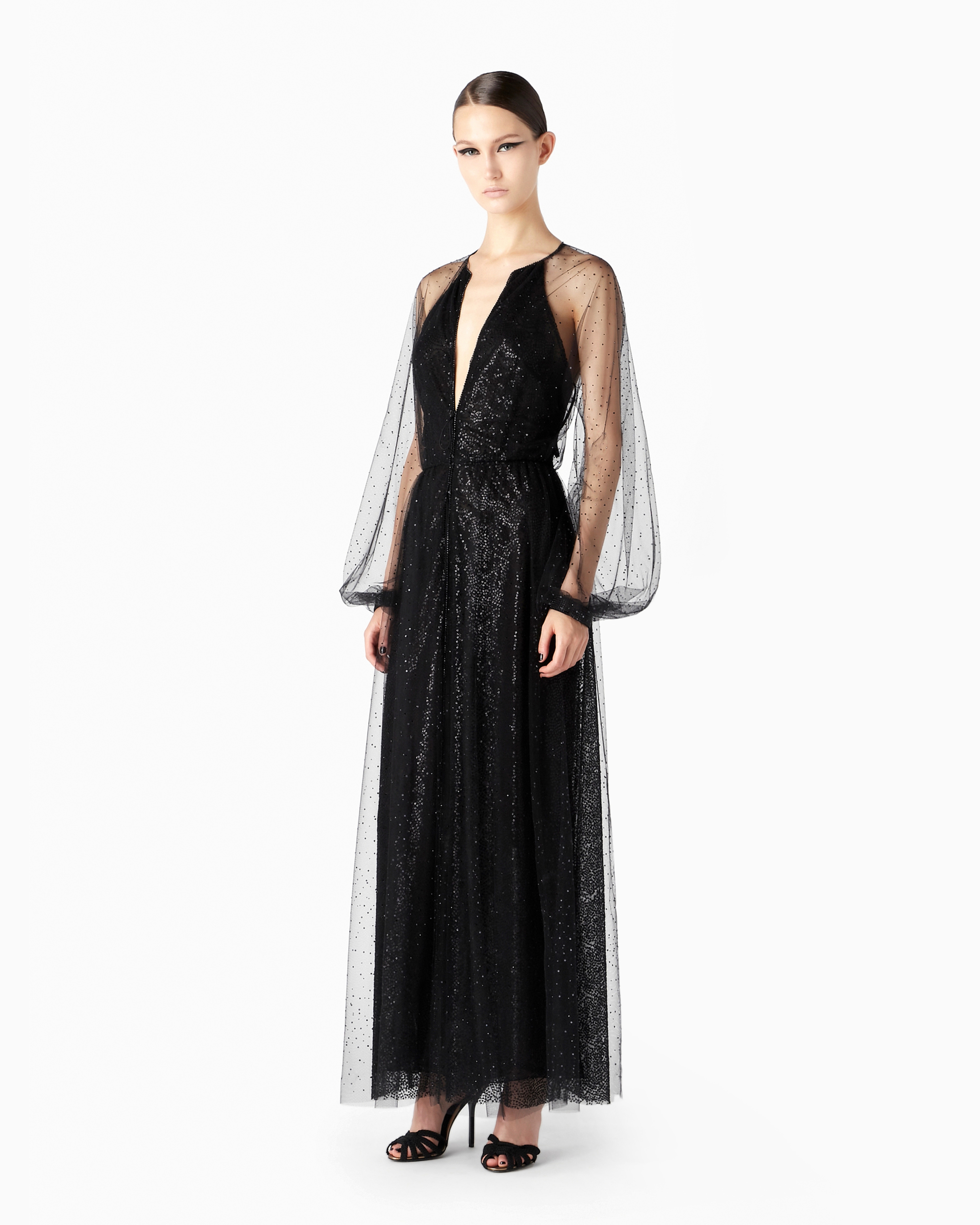 GIORGIO ARMANI GIORGIO ARMANI Silk and Tulle Rhinestone Long Dress