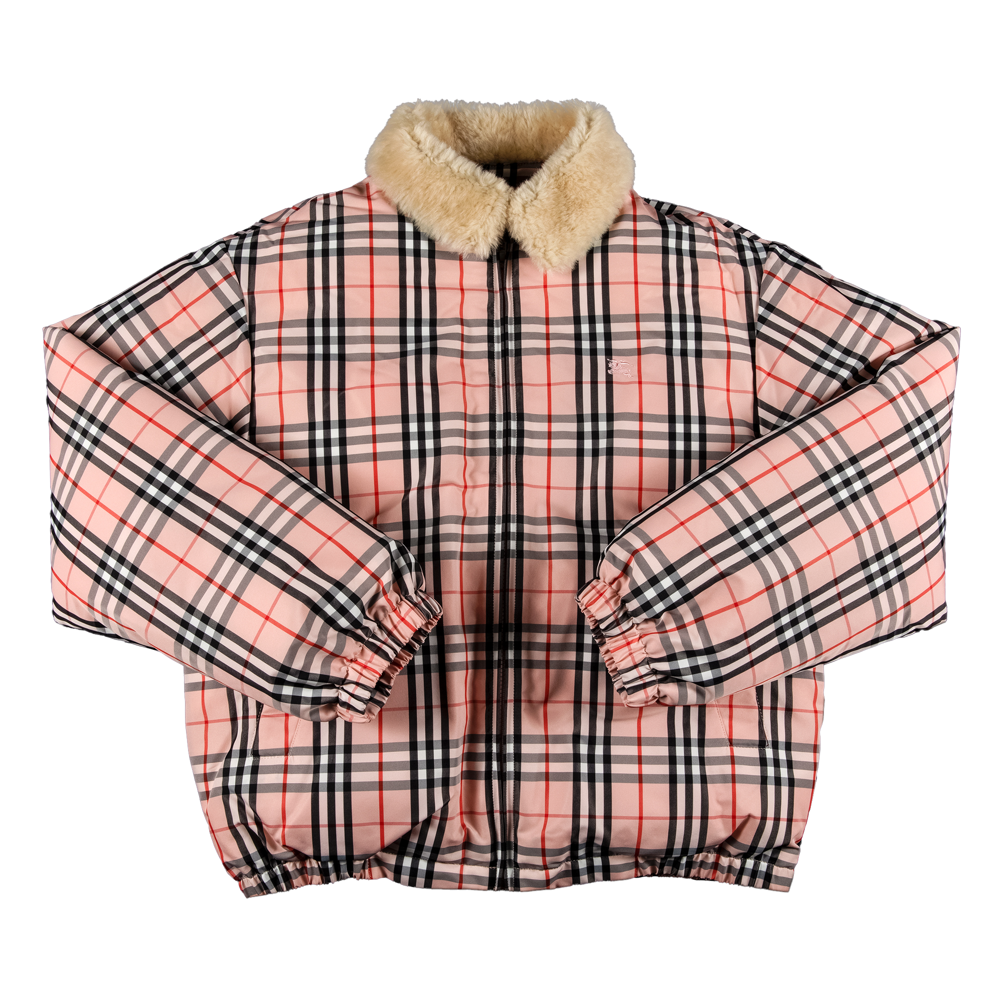 Supreme X Burberry Shearling Collar Down Puffer Jacket - Pink