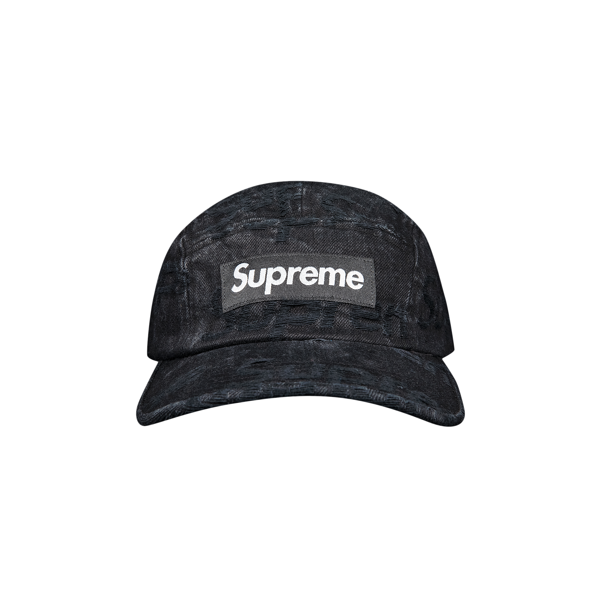 Supreme Frayed Logos Denim Camp Cap - Black | Editorialist