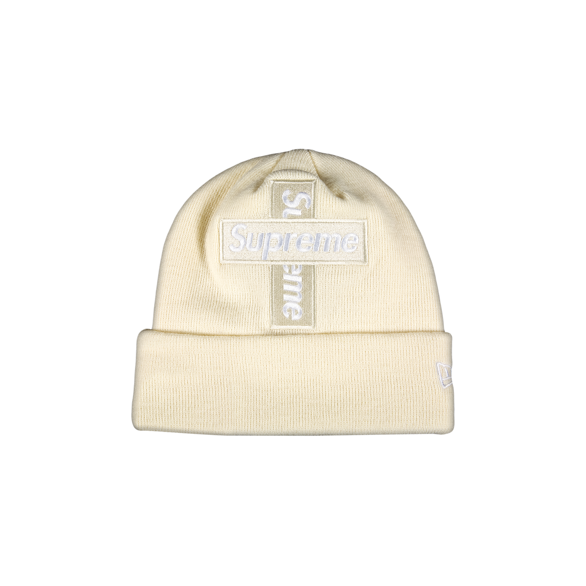 Supreme X New Era Cross Box Logo Beanie - Cream | Editorialist
