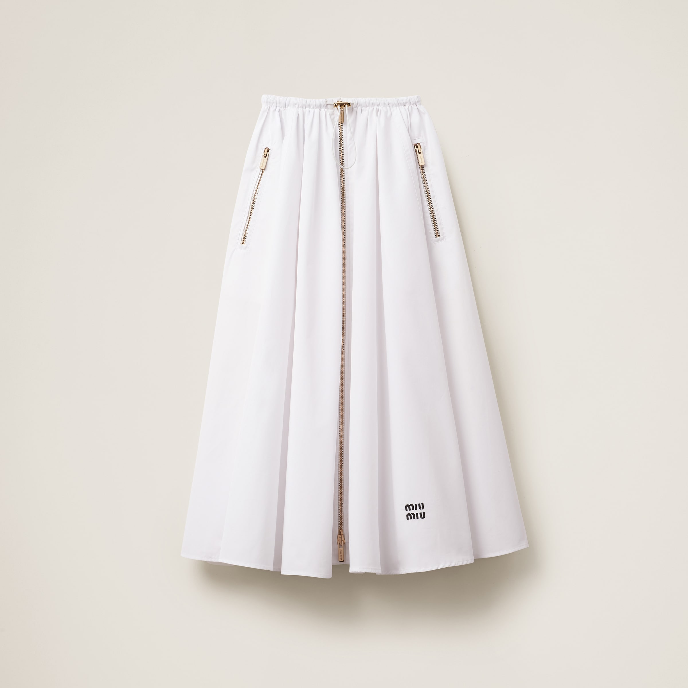 【美品】MIU MIU Long Skirt サイズ40 ロゴ Miu Miu Long Poplin Skirt - White | Editorialist