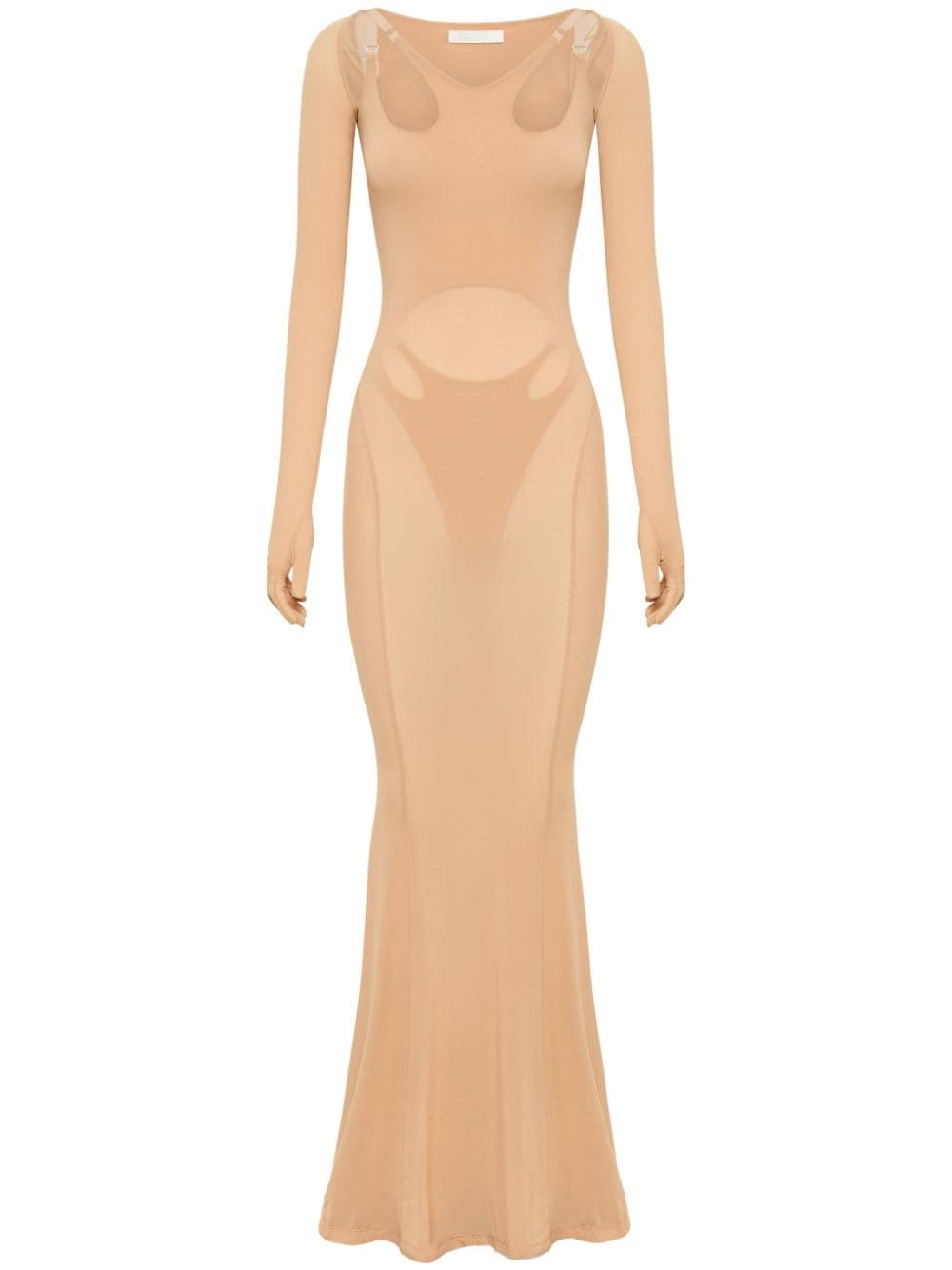 knee length dresses for ladies Marcia Diamante Long Sleeve Maxi Dress / Nude | Meshki