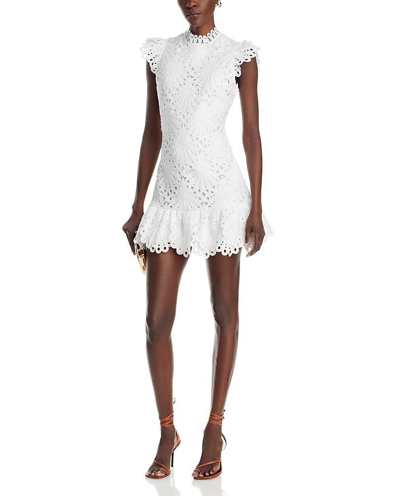 Aqua Mock Neck Lace Shift Dress Exclusive - White | Editorialist