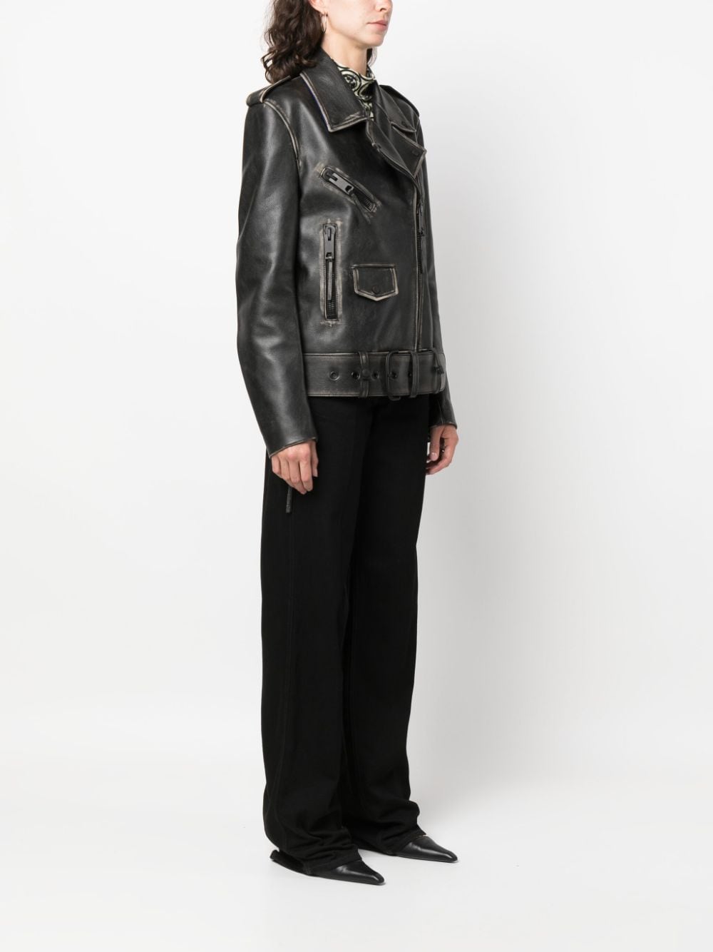 OFF-WHITE Off-White Faded-Effect Leather Biker Jacket