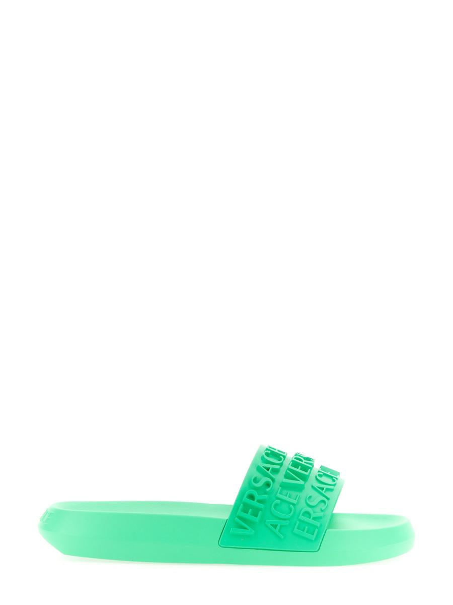 Versace Collection Green Slide Sandals with Textured Strap and Gold Logo Versace Green Sandals for Women for sale | eBay main image 3