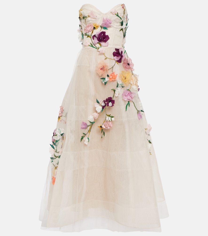 monique lhuillier floral organza dress ml Monique Lhuillier Organza Maxi Dress, 4 / Multi
