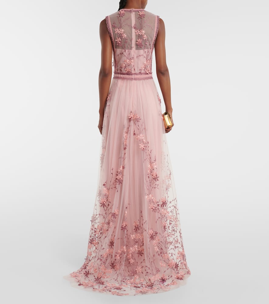 costarellos embroidered tulle dress Costarellos Theia Embroidered Tulle Gown - Women - Off-white Dresses