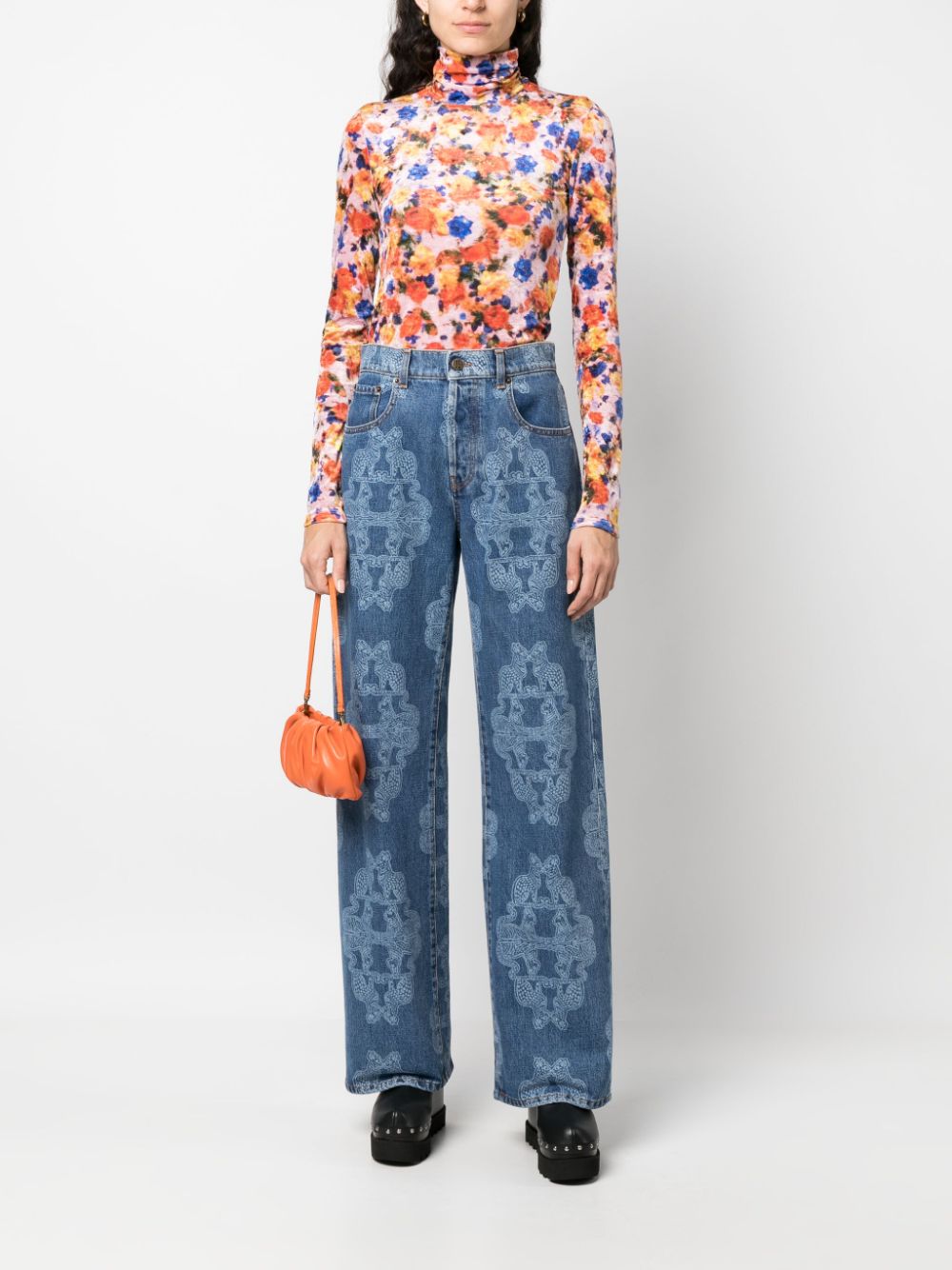 LA DOUBLEJ La DoubleJ Printed Straight-Leg Jeans
