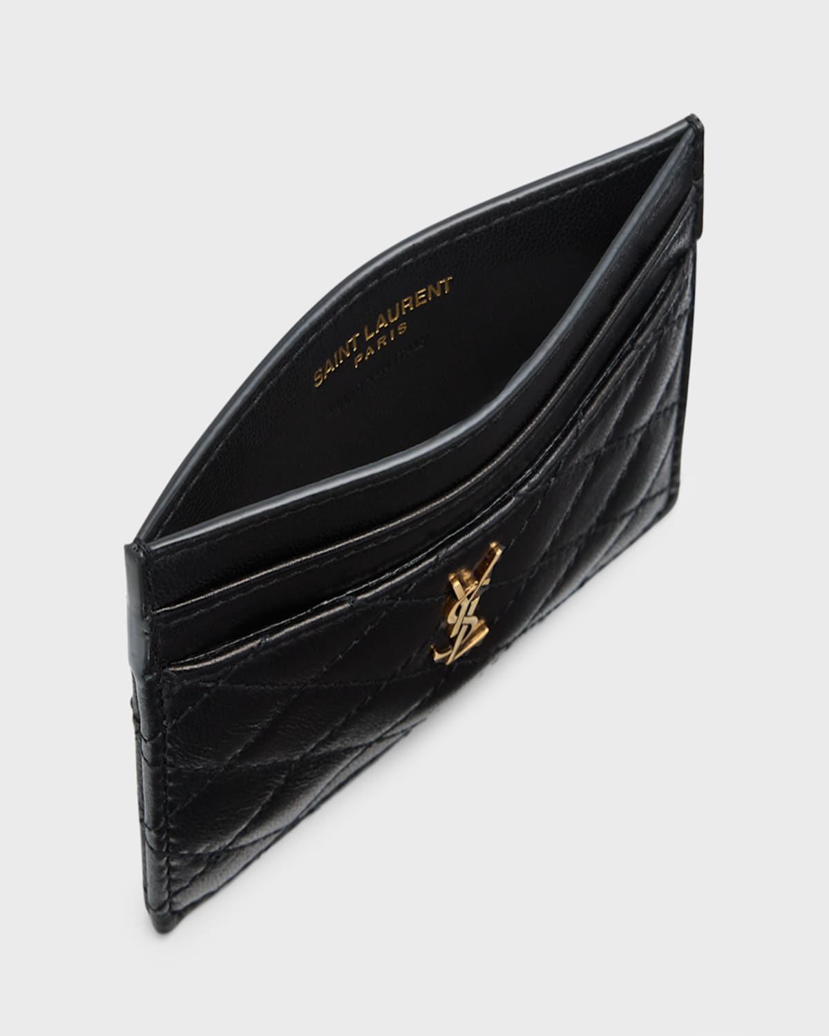Saint Laurent Gaby Card Case In Quilted Leather - Ginger