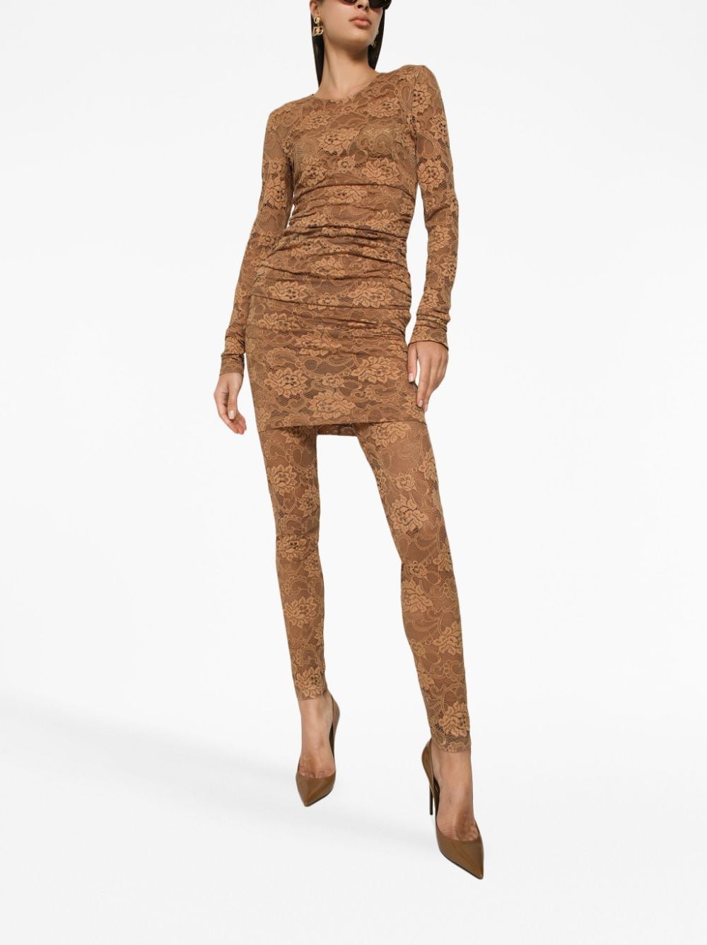DOLCE & GABBANA logo-waistband lace leggings