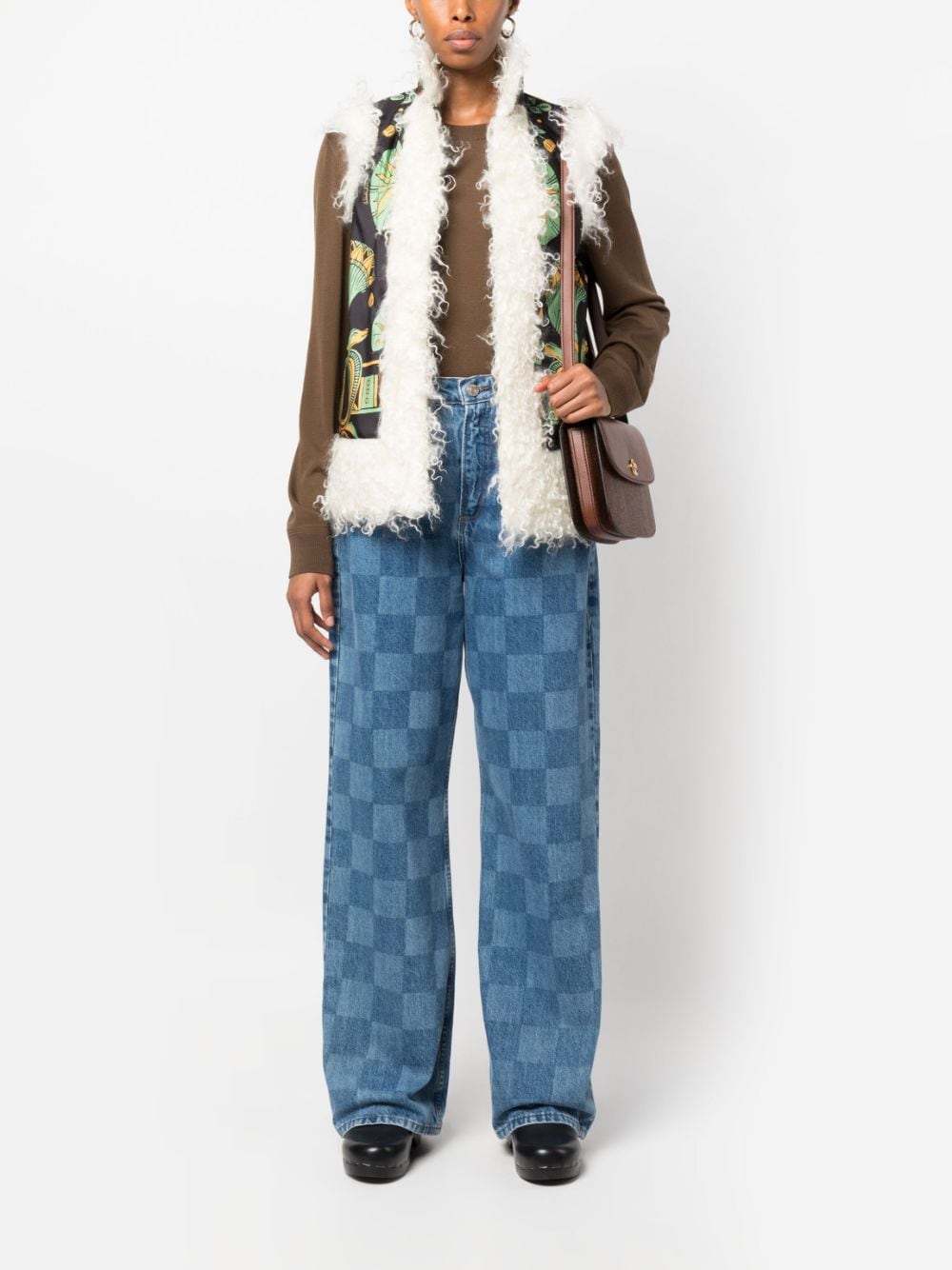 LA DOUBLEJ La DoubleJ Graphic-Print Shearling-Trim Vest
