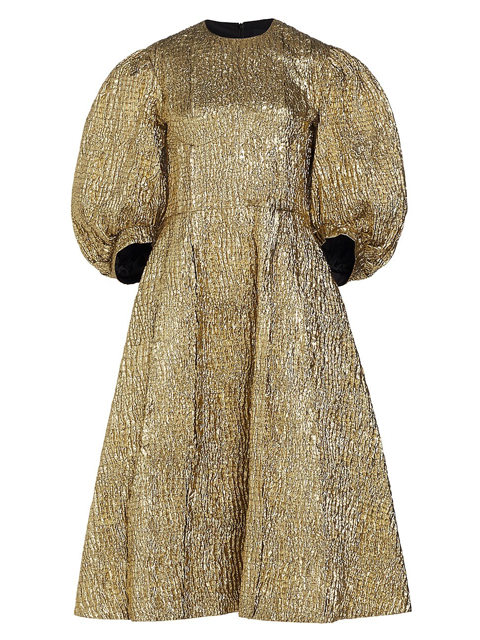simone rocha gold dress Simone Rocha Metallic Cloque Puff-Sleeve Fitted Dress In Gold - 60% Off