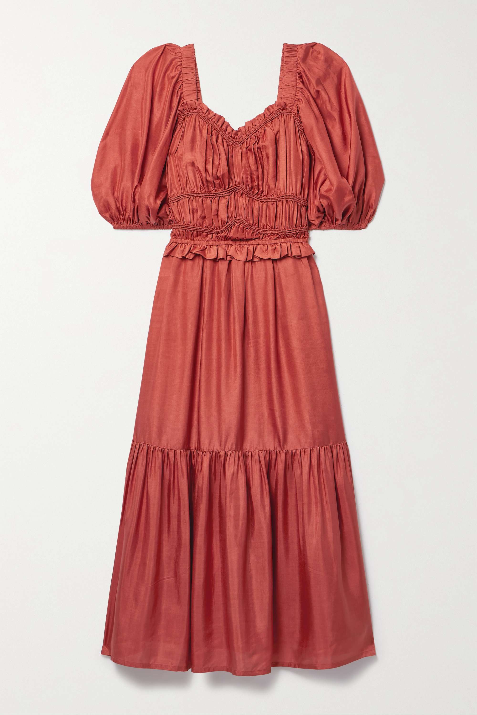 Sea Kyle Gathered Corded Silk-Satin Midi Dress - Coral | Editorialist