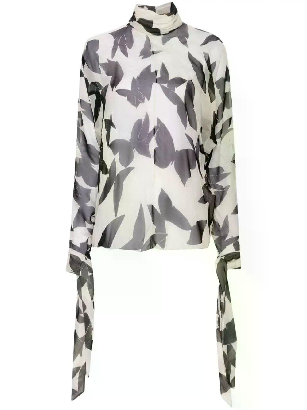 SAINT LAURENT Saint Laurent Butterfly-Print Silk Blouse