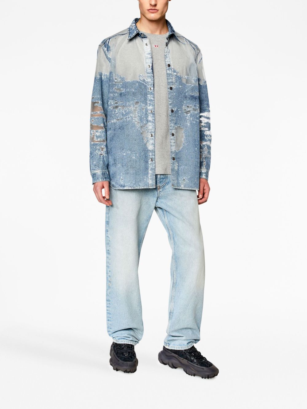 Diesel® D-Simply-Over-Fsd Devoré Denim Shirt In Blue - 57% Off