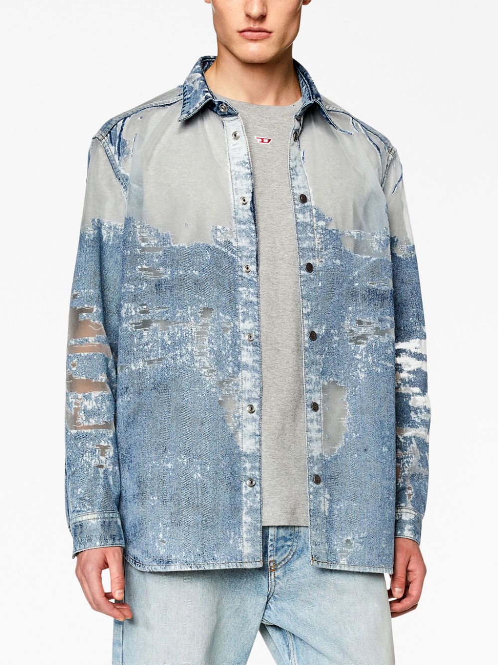 Diesel® D-Simply-Over-Fsd Devoré Denim Shirt In Blue - 57% Off