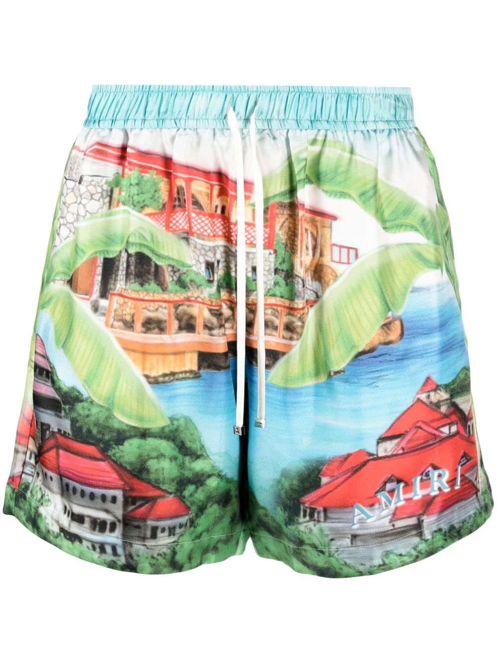 AMIRI Graphic-Print Silk Shorts