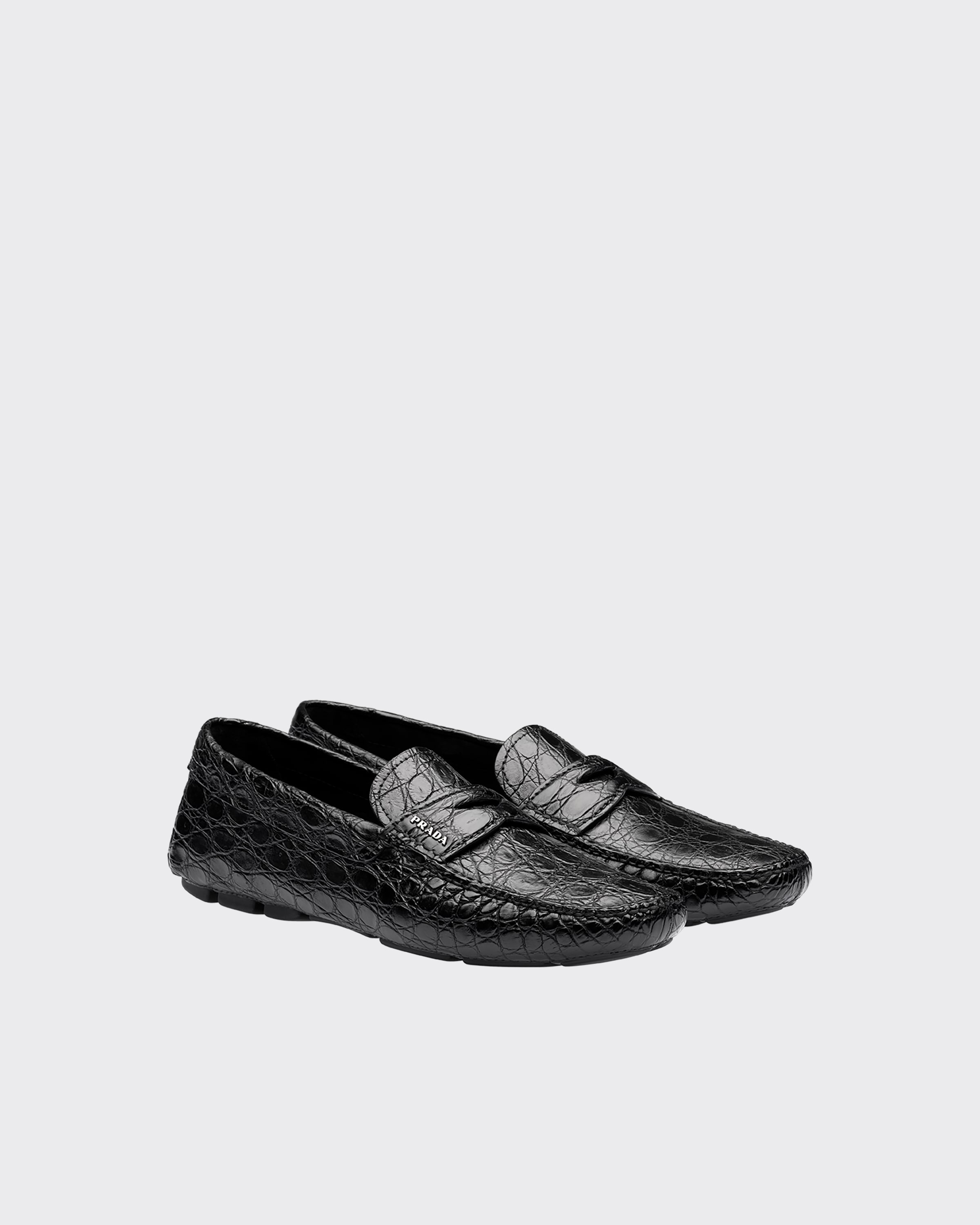PRADA CROCODILE SHOES Prada Logo Croc-Embossed Leather Loafers - Bergdorf Goodman main image 2