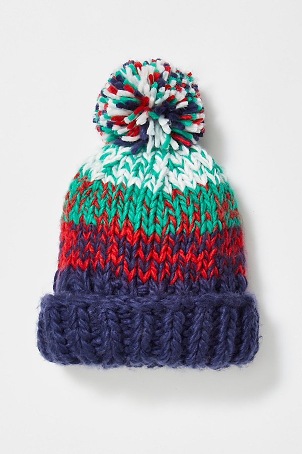 Free People Tide Stripe Knit Pom Beanie - Navy | Editorialist display picture 1