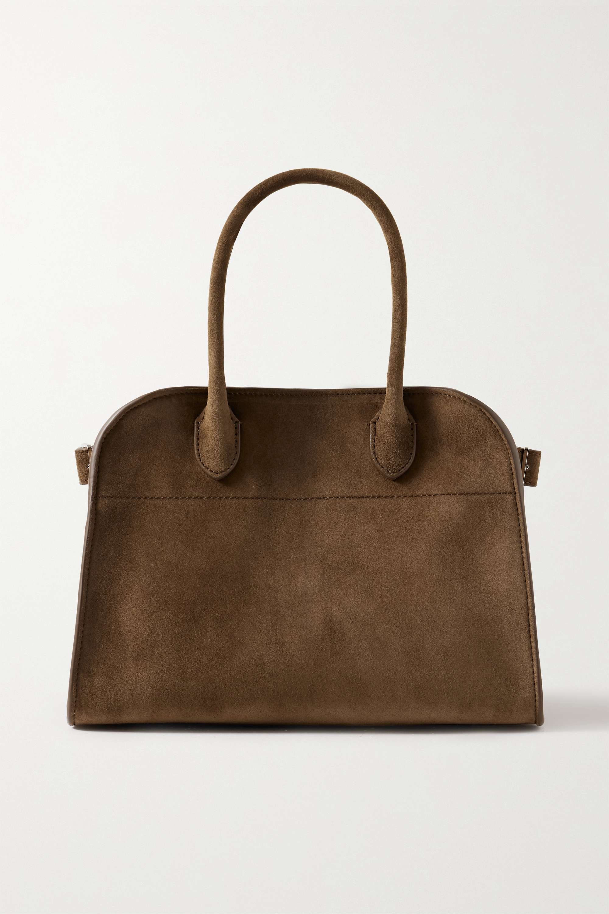 The Row Margaux 10 Buckled Suede Tote Tan Editorialist