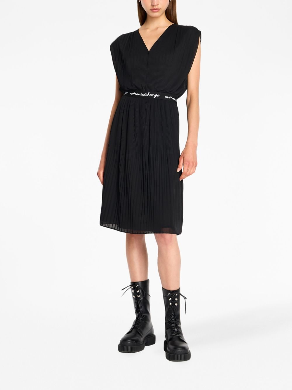 Armani Exchange Logo-Waistband Pleated Midi Dress In Black - 43% Off |  Editorialist