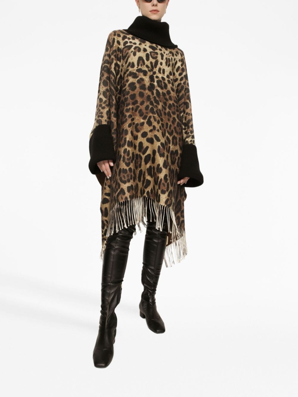 DOLCE & GABBANA Dolce & Gabbana Leopard-Print Fringed Poncho