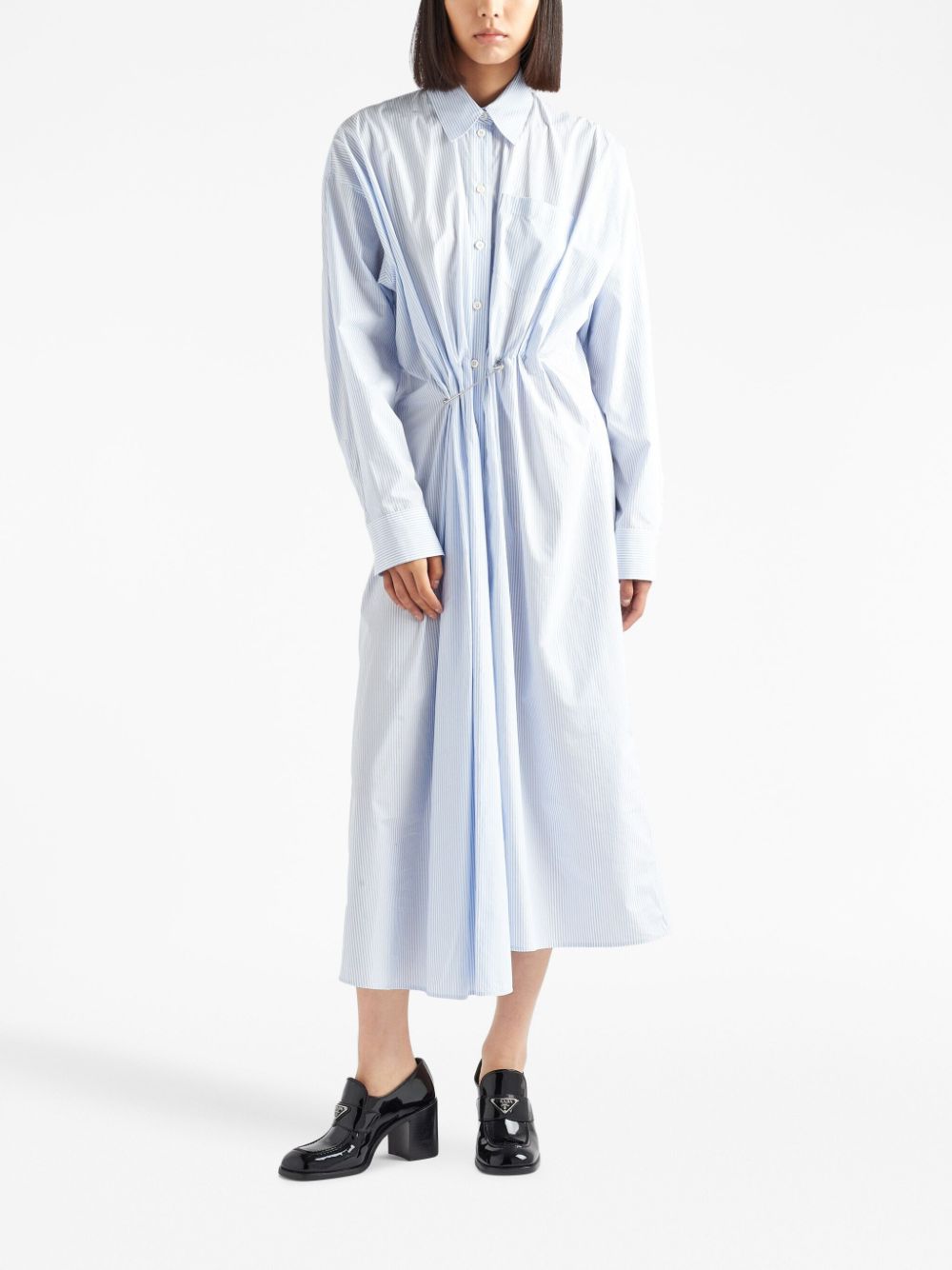 PRADA Striped Shirtdress with Safety Pin Embellishment