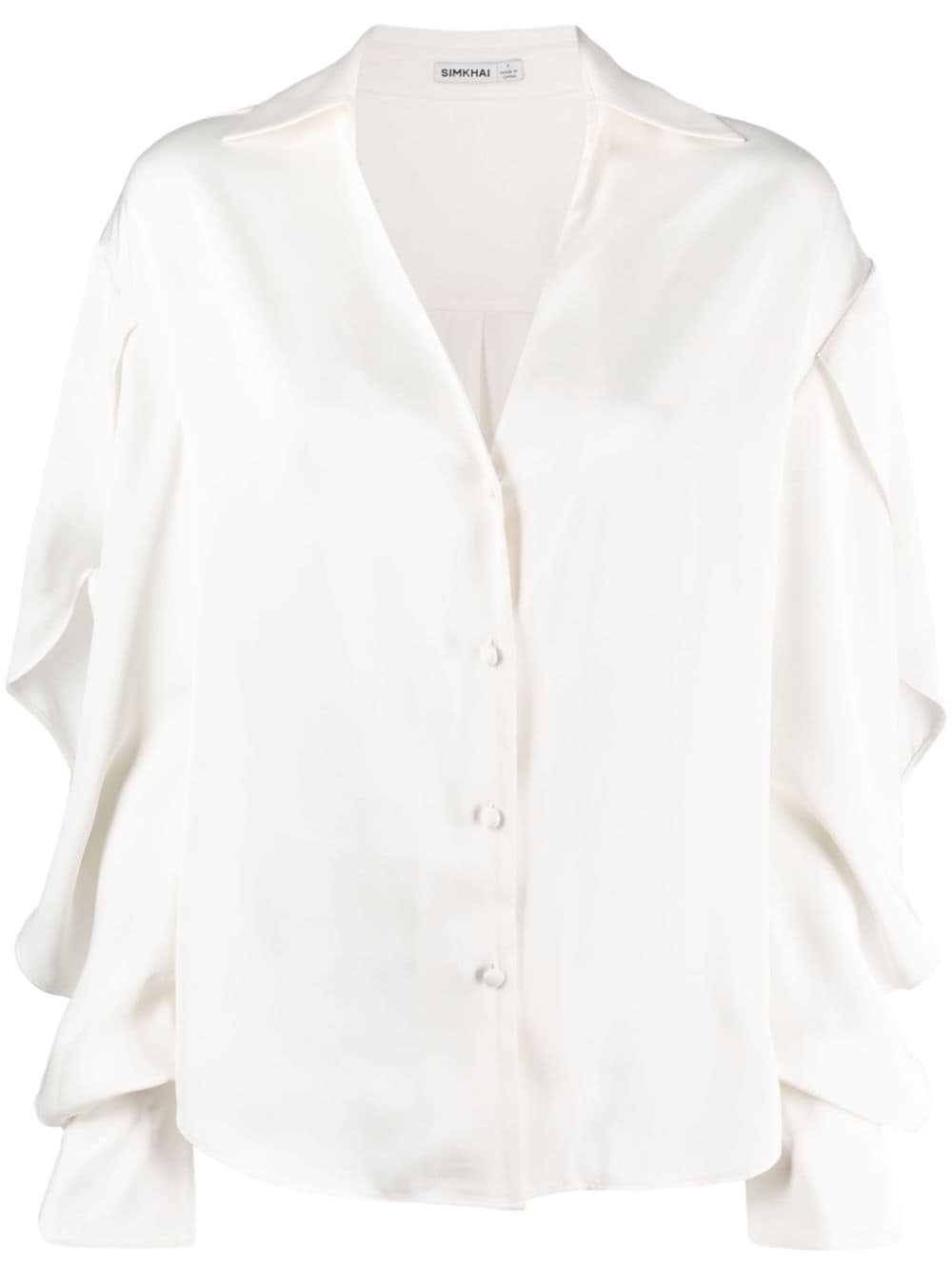 SIMKHAI V-Neck Draped-Sleeve Shirt