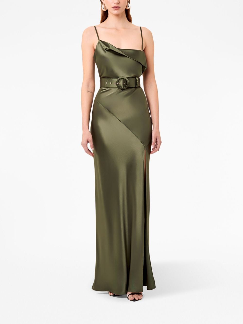 princess polly long green dress Sage Green Cowl Neck Fishtail Satin Midi Dress main image 0