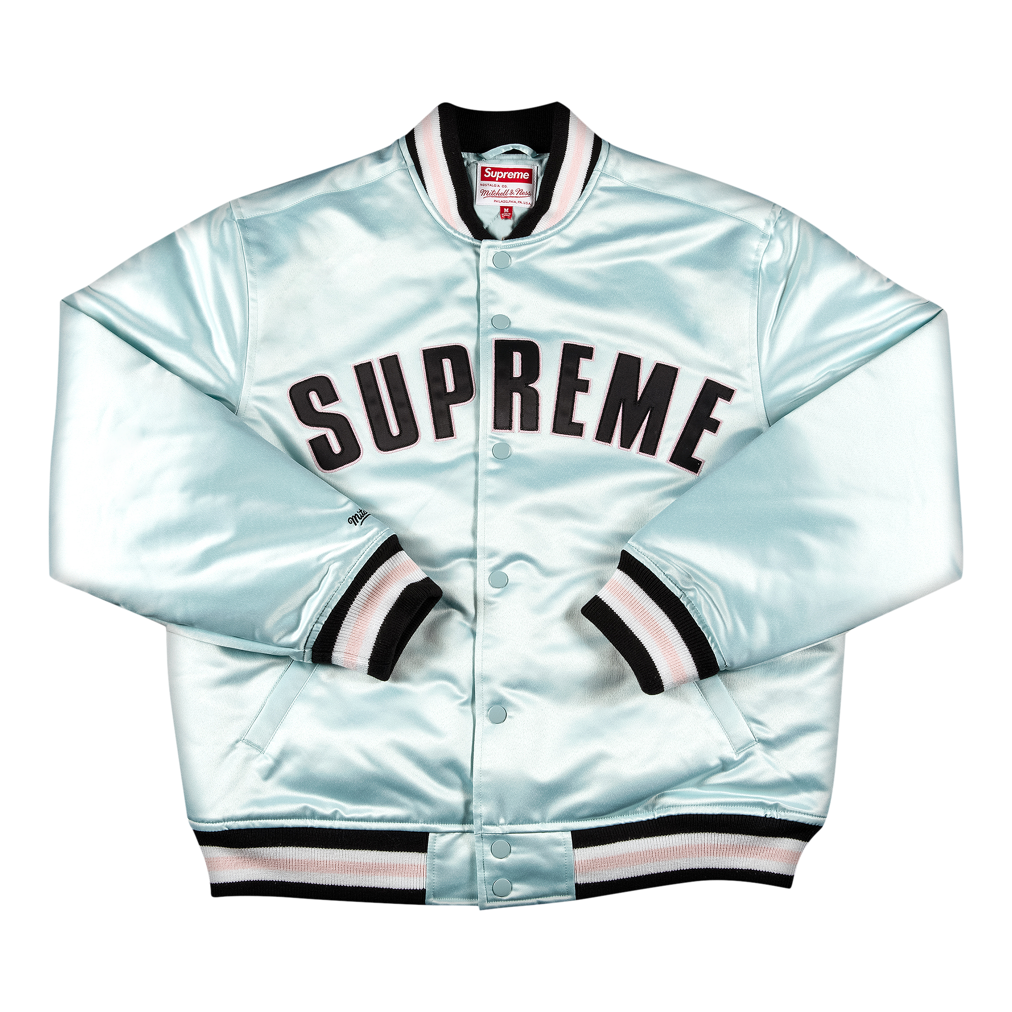 Supreme X Mitchell And Ness Satin Varsity Jacket - Blue Supreme X Mitchell And Ness Satin Varsity Jacket - Blue