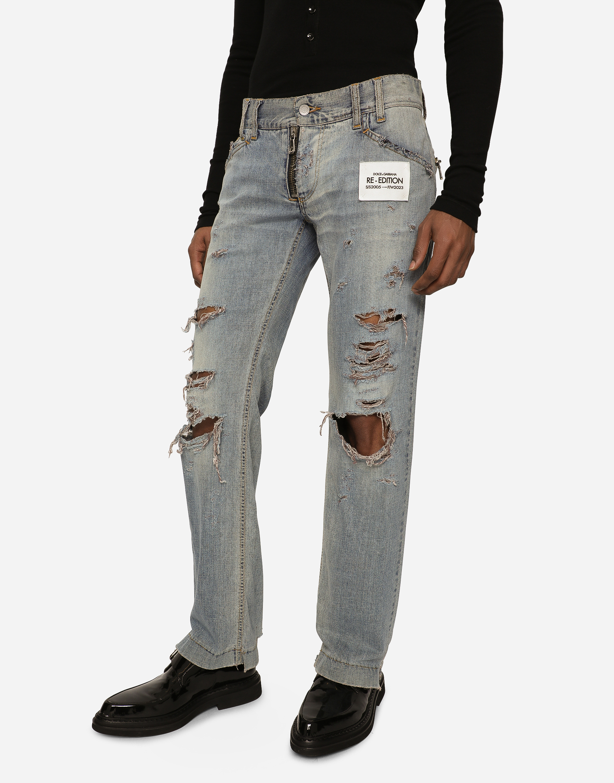 Dolce & Gabbana Washed Denim Jeans With Rips - Multicolor 