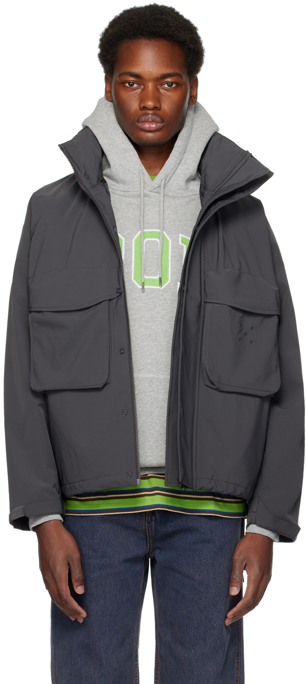 Pop Trading Company Gray Shell Jacket In Charcoal - 56% Off