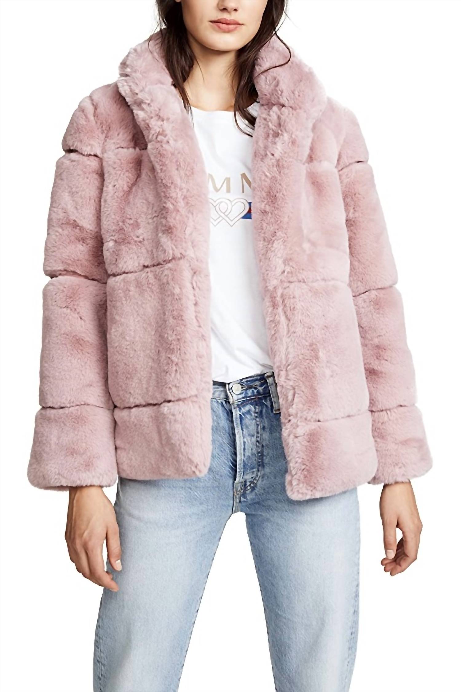 Apparis Sarah Quilted Faux Fur Coat In Mauve In Pink 36% Off