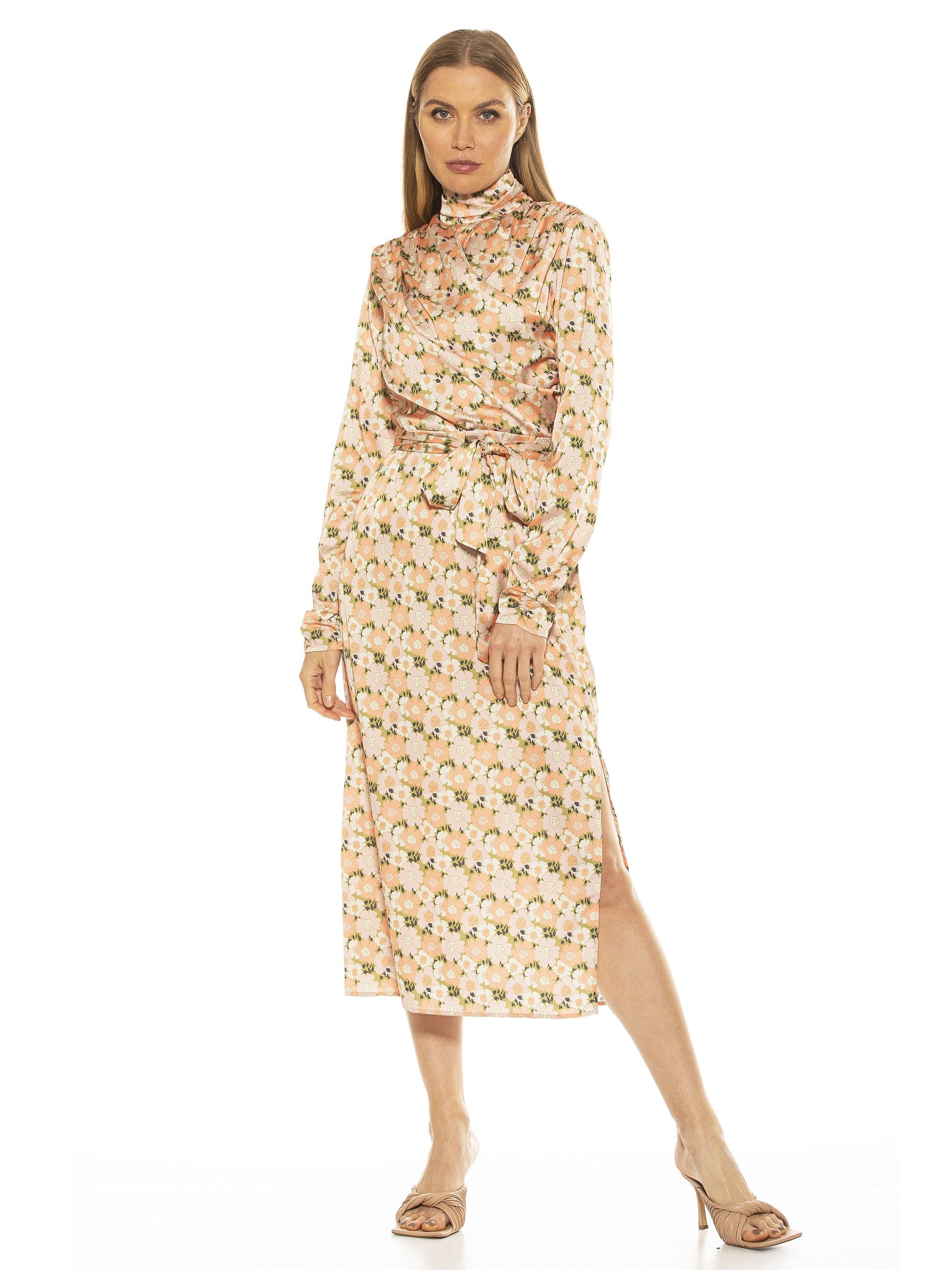 alexia admor mock neck satin midi dress Alexia Admor Mock Neck Draped Satin Midi Dress in MAGENTA Size 6 NWT $245