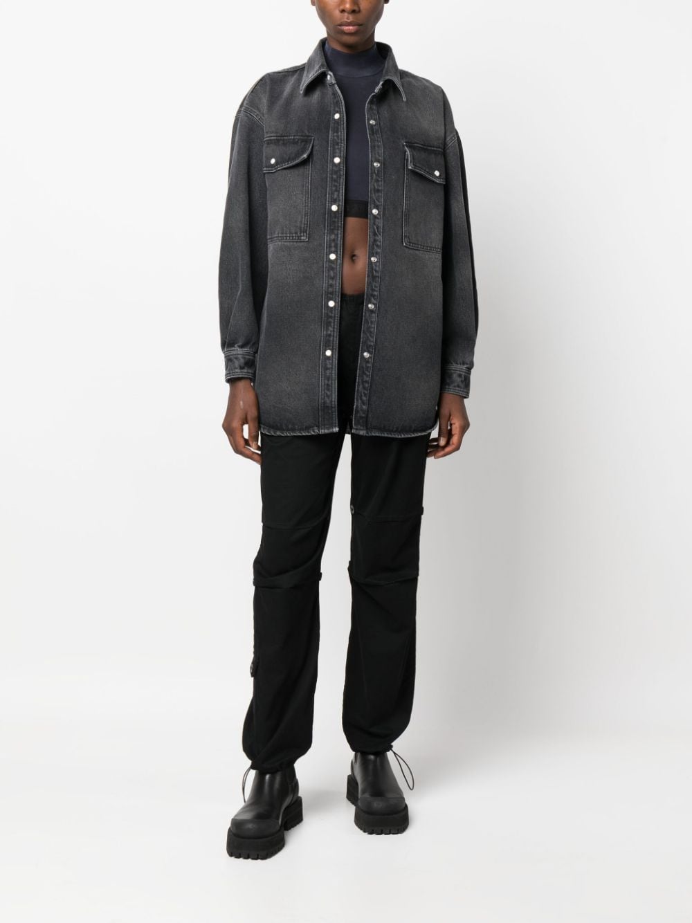 PALM ANGELS logo-patch denim shirt
