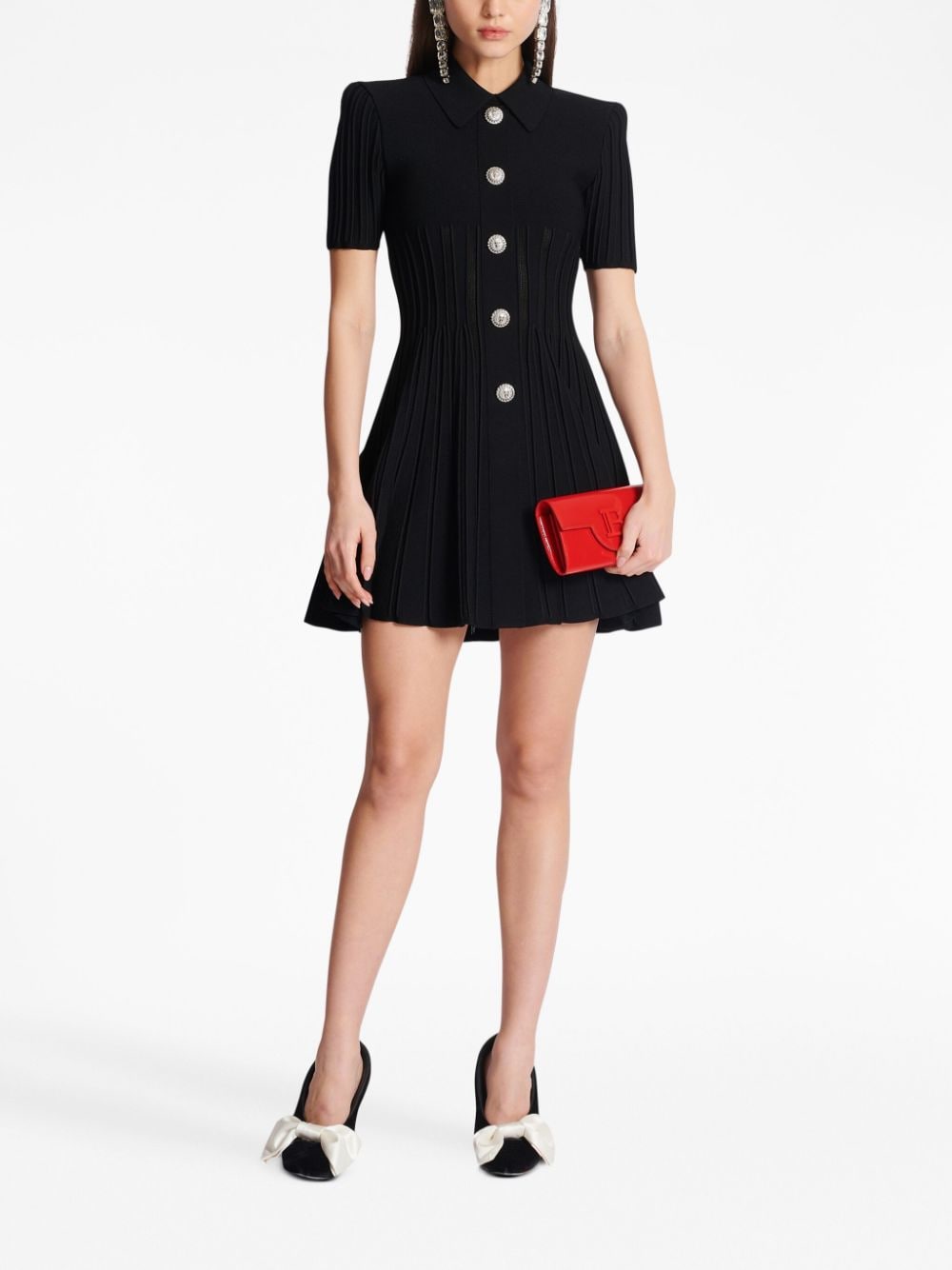 BALMAIN Balmain Flared Ribbed-Knit Minidress
