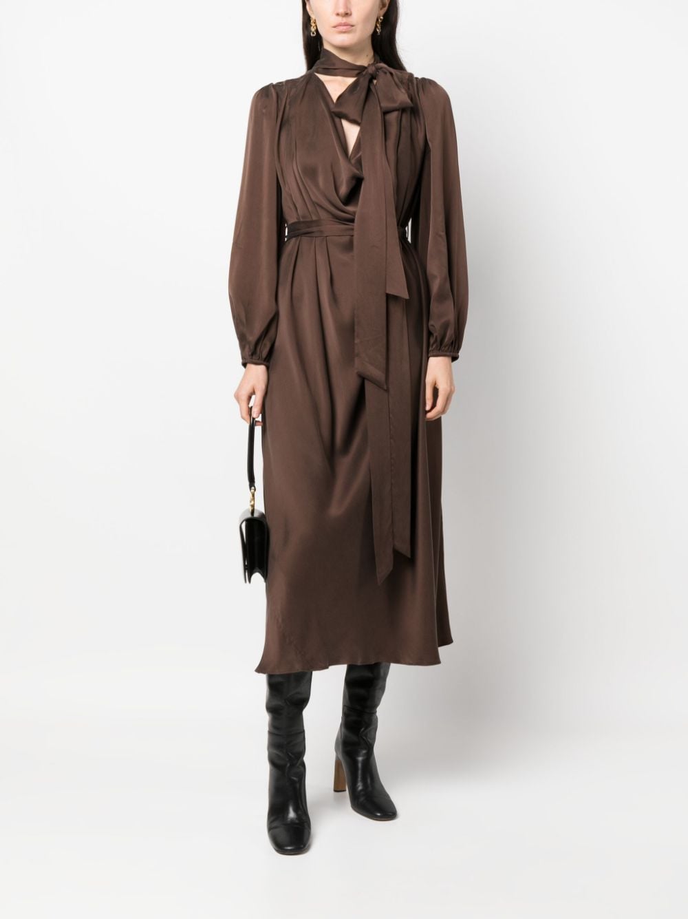 zimmermann silk billow dress ZIMMERMANN Billow pussy-bow belted silk-satin midi dress