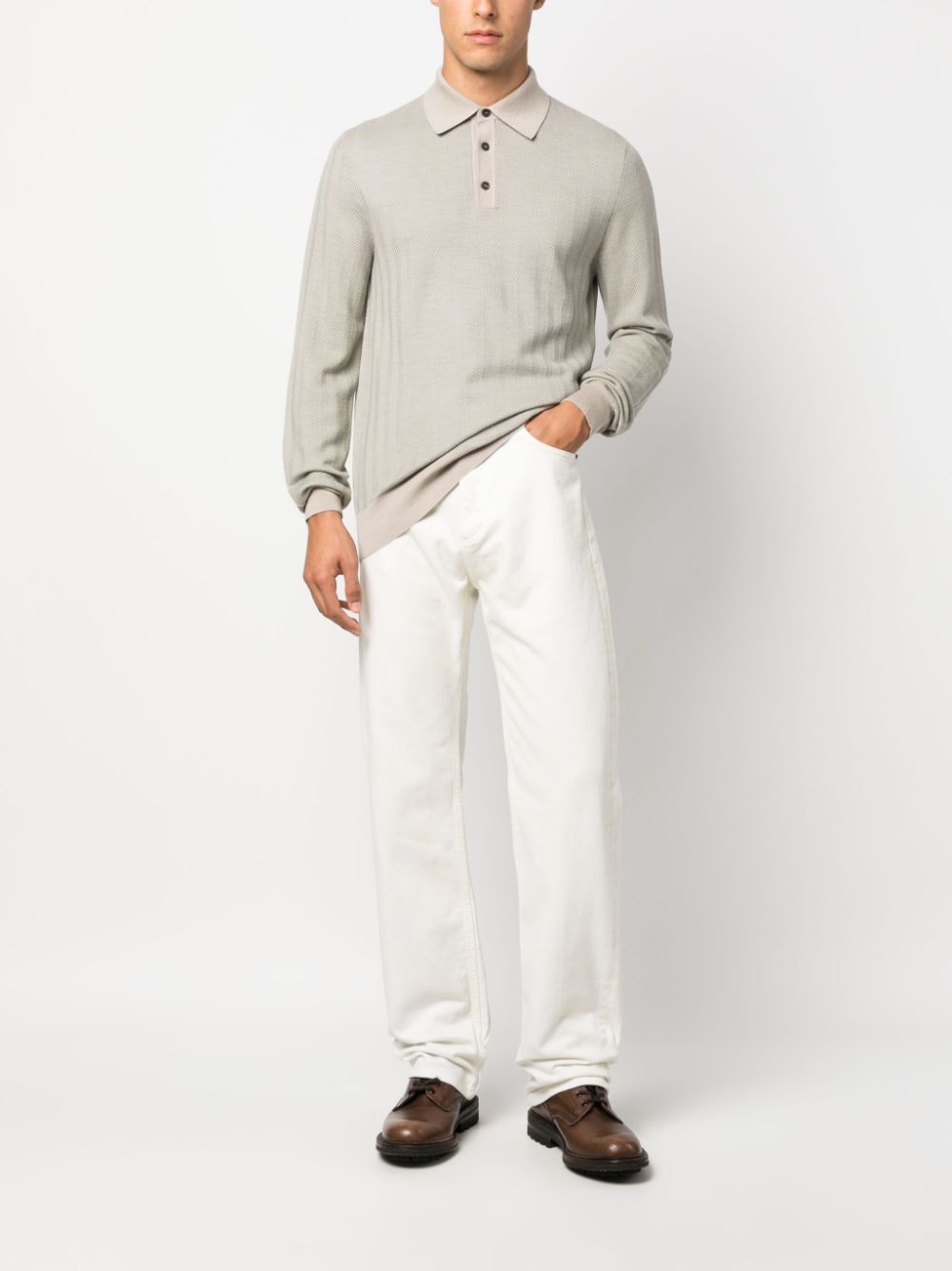 BRIONI long-sleeve wool polo shirt