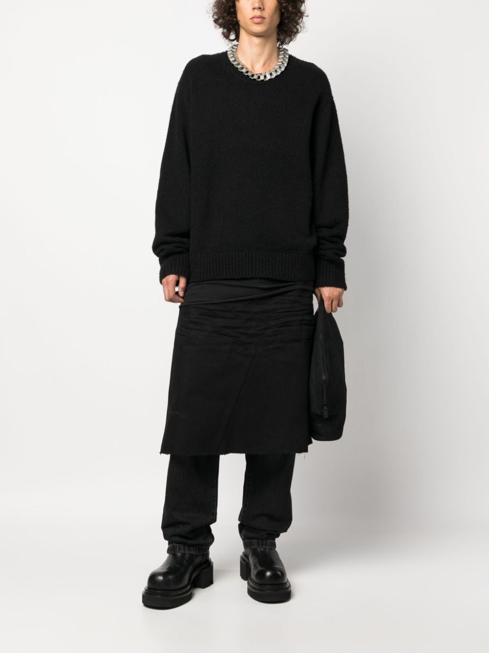 RICK OWENS Rick Owens Distressed Denim Knee-Length Skirt