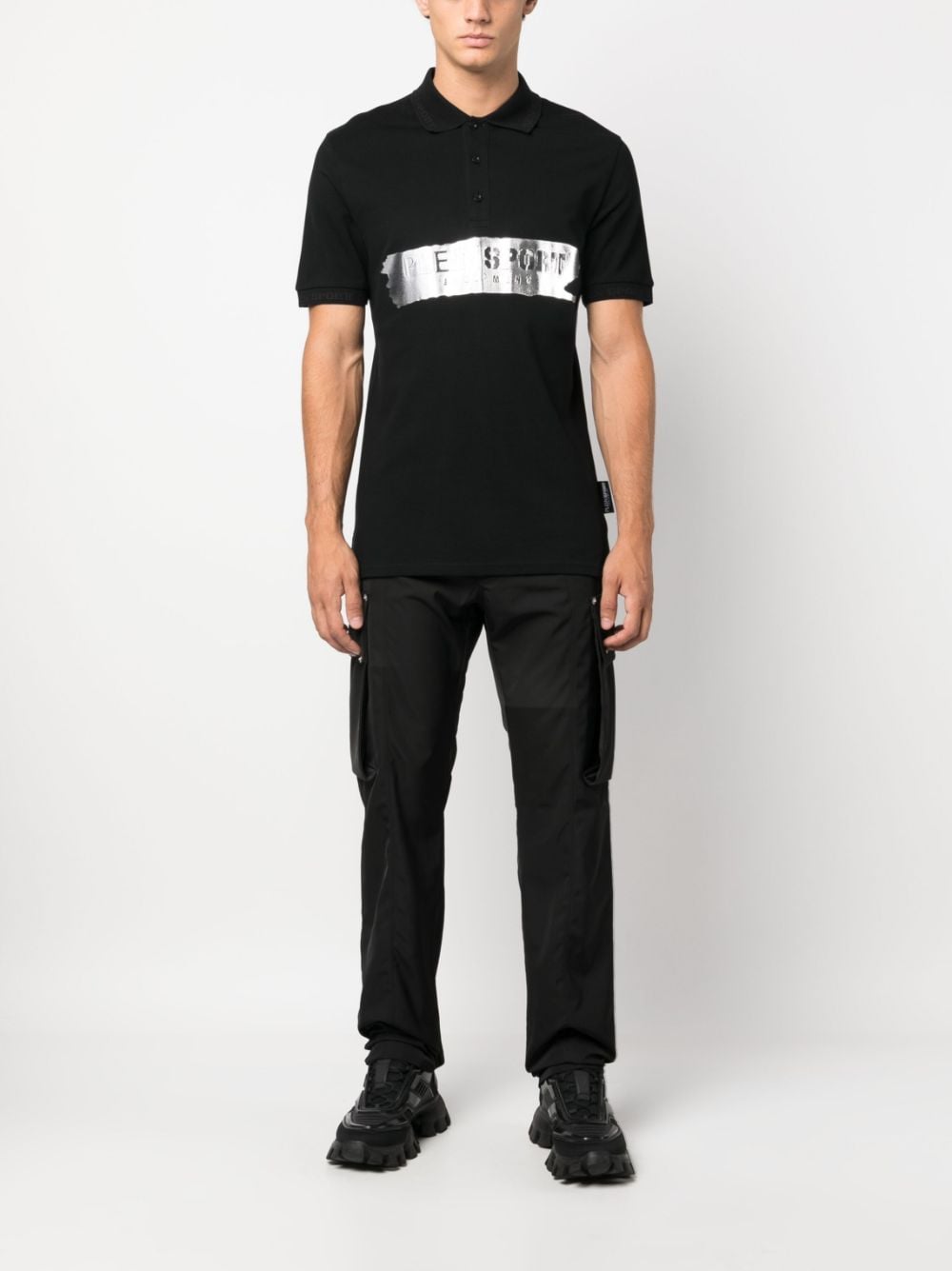 PLEIN SPORT ss silver brush cotton polo shirt