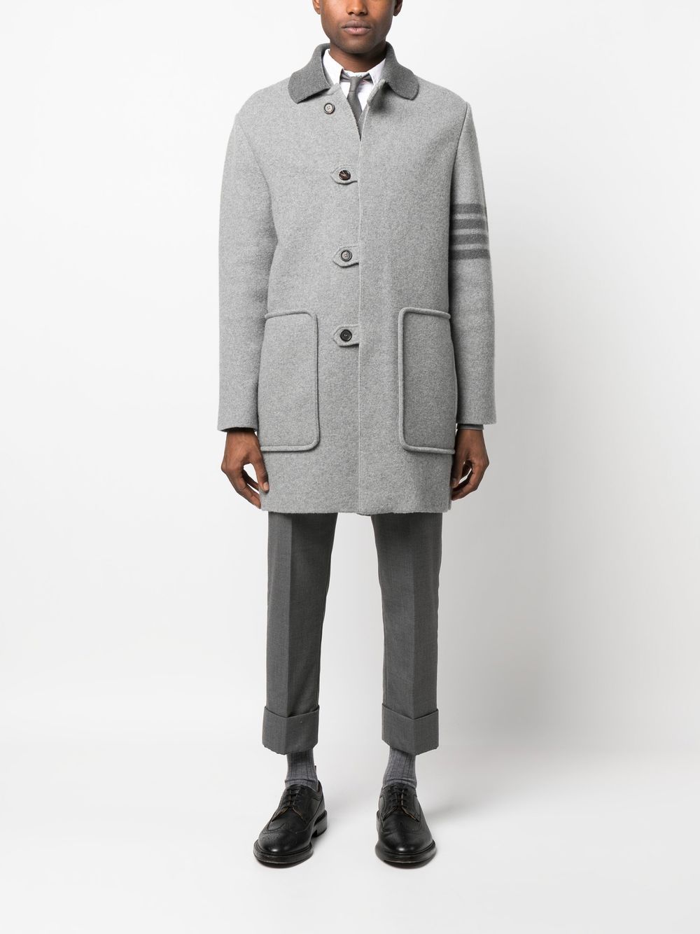 THOM BROWNE Thom Browne Stripe-Trim Single-Breasted Coat