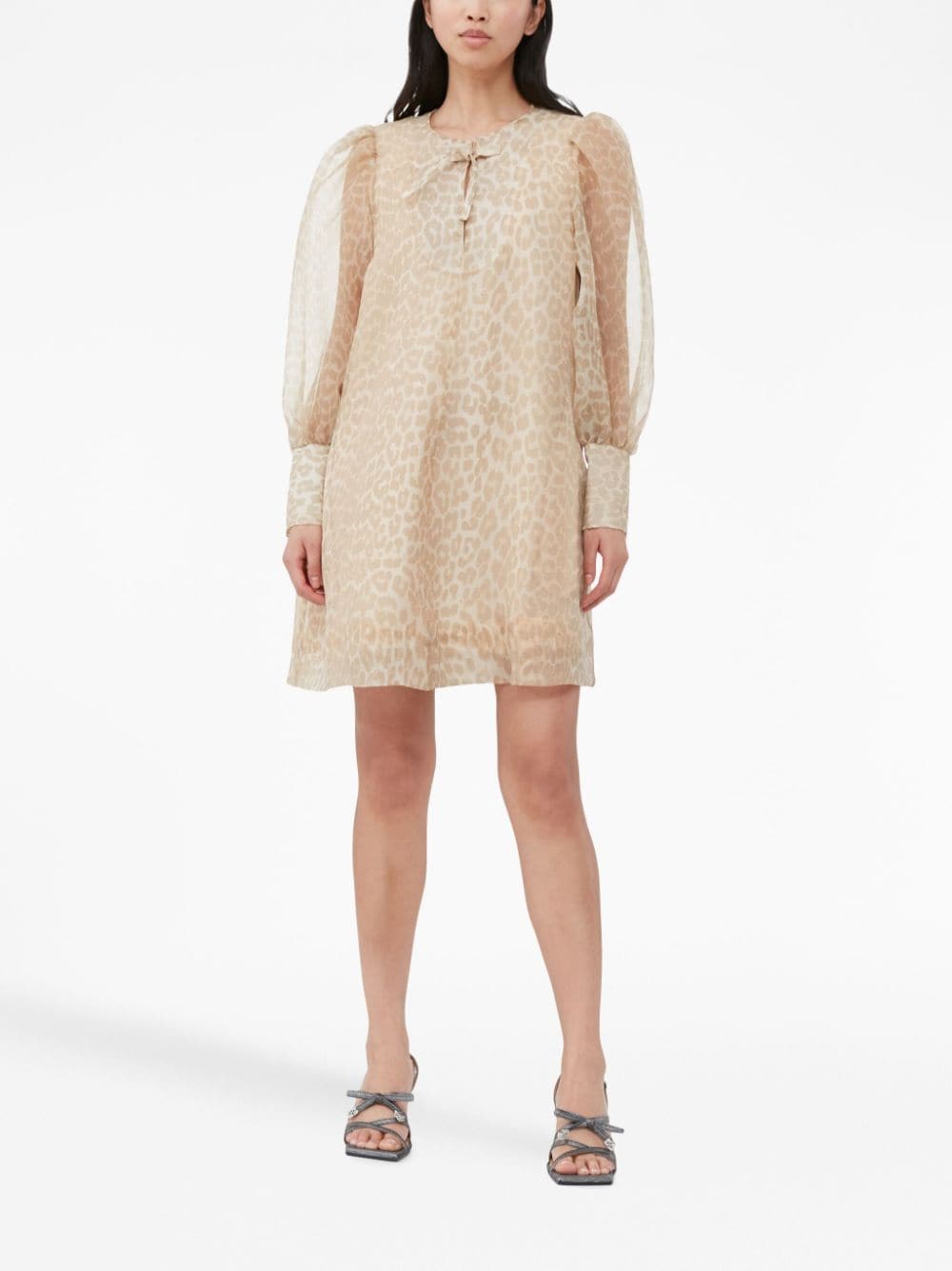 GANNI Leopard-Print Organza A-Line Dress