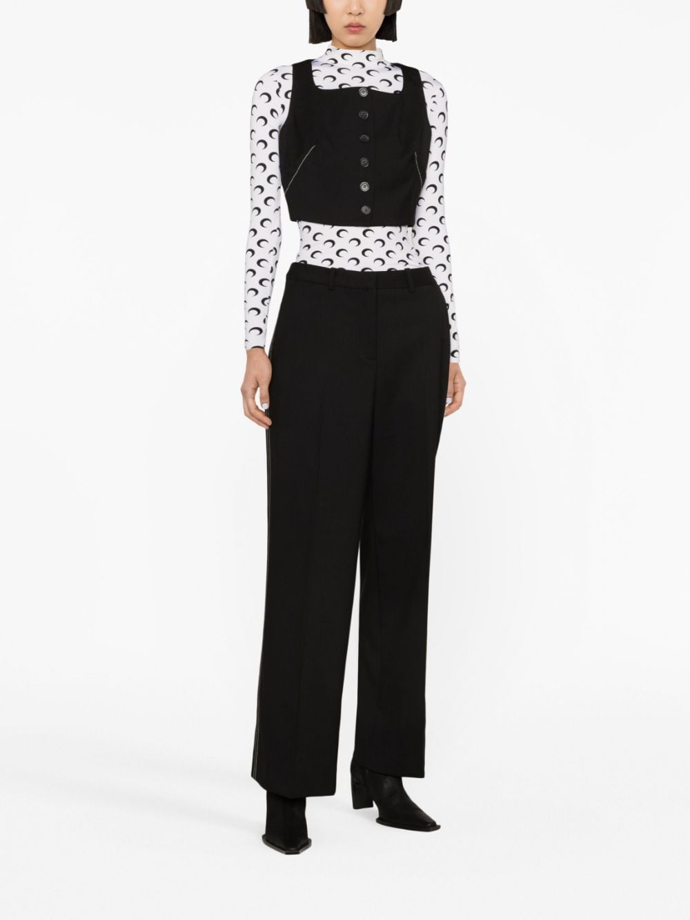 MARINE SERRE Marine Serre Wide-Leg Tailored Trousers with Contrast Stitching