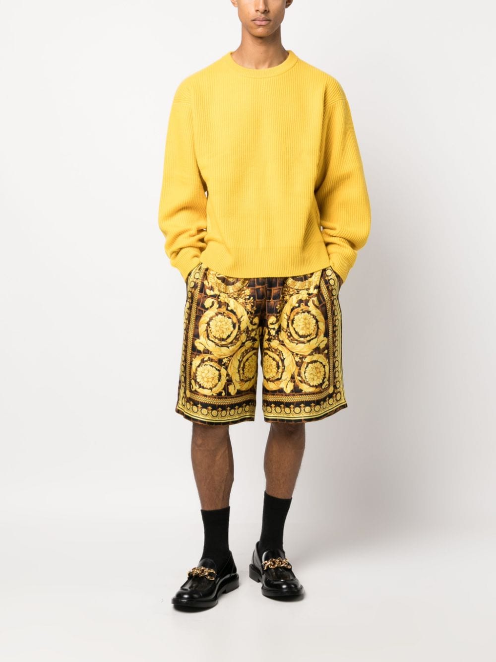 VERSACE Versace Baroccodile-Print Silk Shorts