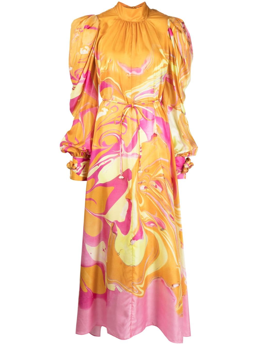 chinese dress ladies Alemais Yellow Orange Blue Pink Linen Longsleeve Maxi Shirt Dress sz 8 l  Michael's Luxury Consignment – Michael's Consignment NYC main image 0