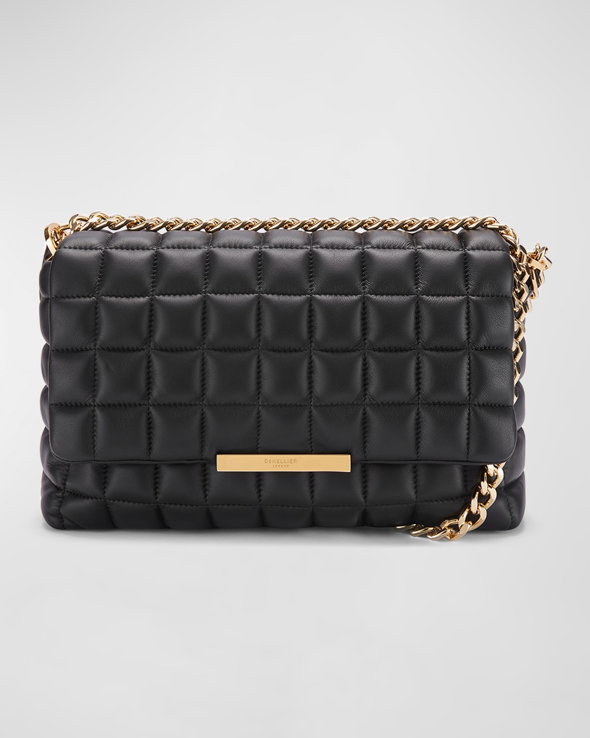 Demellier Phoenix Large Quilted Chain Shoulder Bag - Black Smooth 