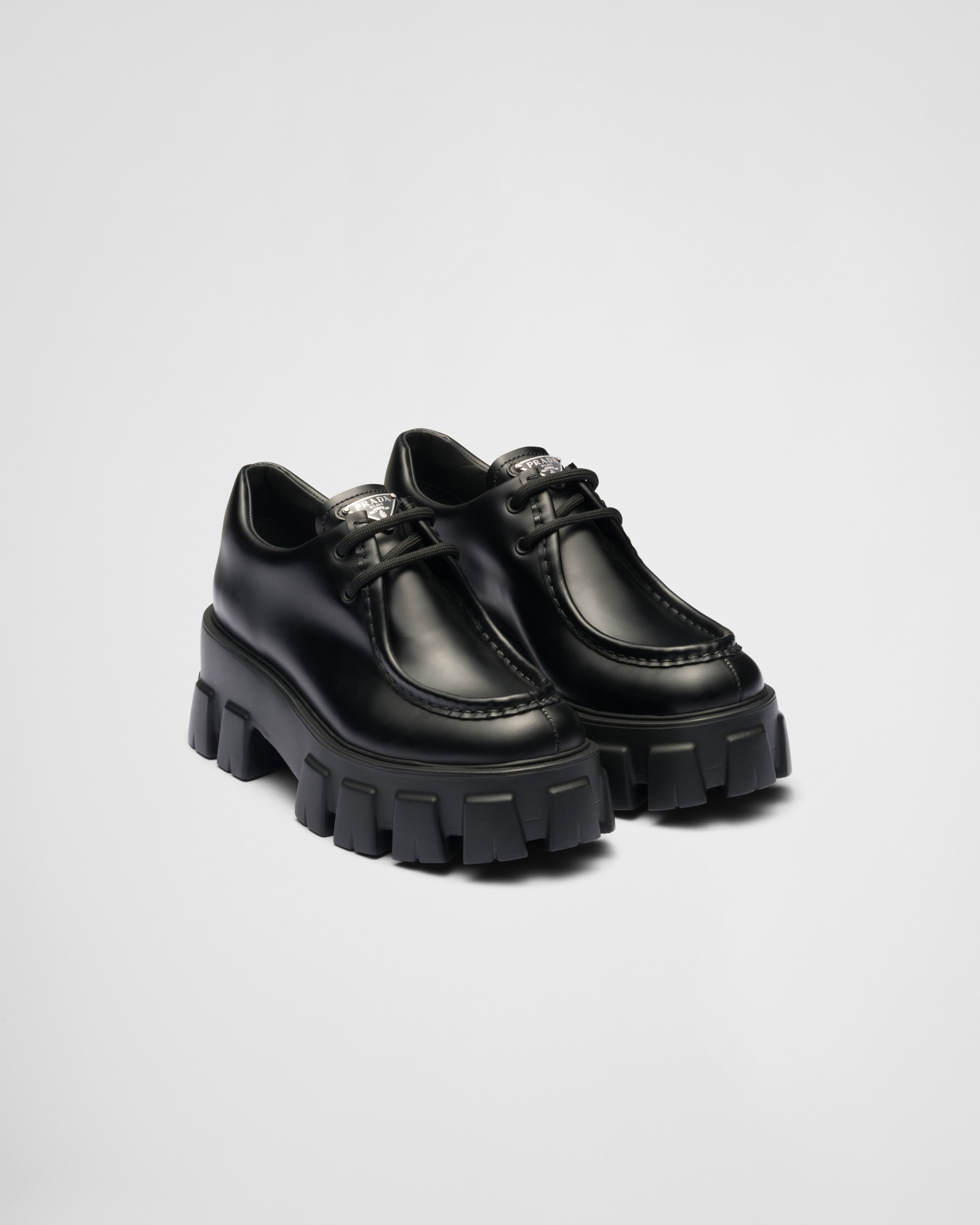 Prada Monolith Brushed Leather Lace-Up Shoes - Black  display picture 1