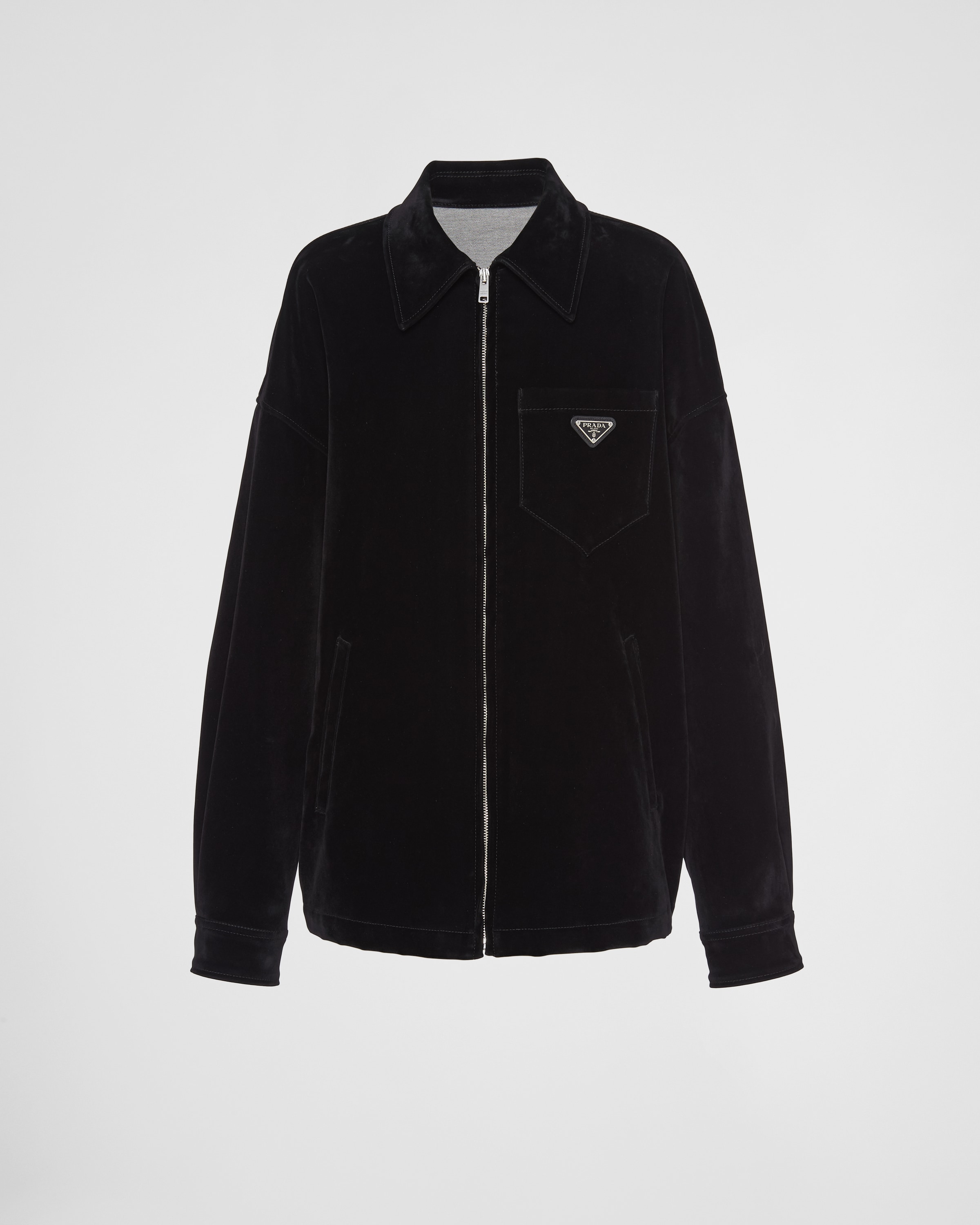 Prada Velvet Denim Blouson Jacket - Black | Editorialist