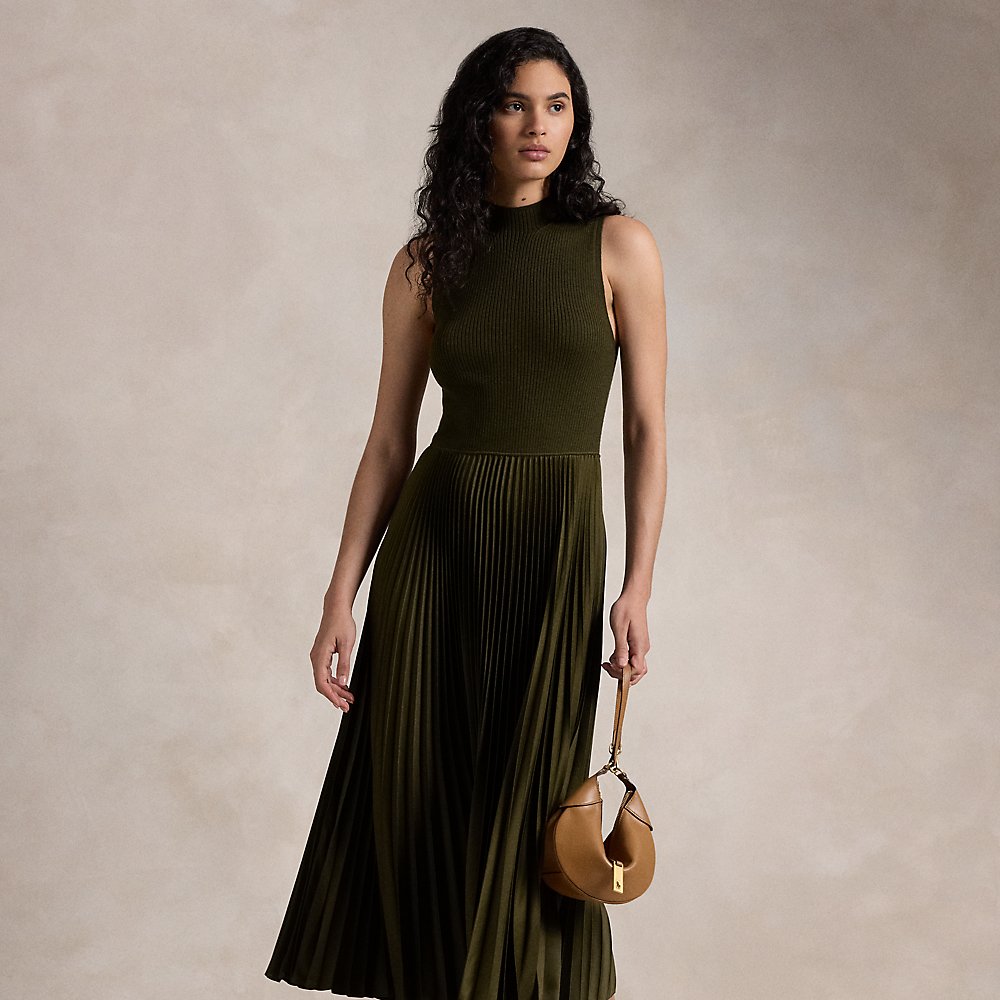 strapless open back dress Polo Ralph Lauren Women's Polo Sweater Bodice Midi Dress Squire Brown