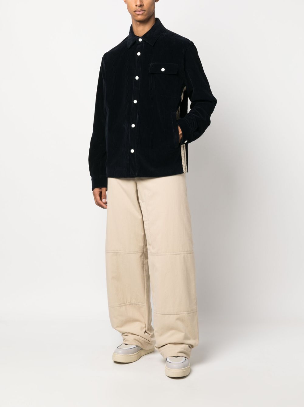 PALM ANGELS crochet-stripe corduroy shirt jacket